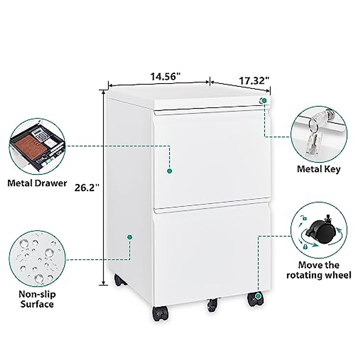 SISESOL 2 Drawer File Cabinet with Lock, Under Desk Metal Filing Cabinet for Home Office,Lockable Rolling File Cabinet with 2 Keys for Legal/Letter/a4 Size
