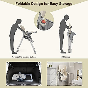UMOMO U-20 Baby High Chair for Babies & Toddlers, Height Adjustable, High Chair w/Recline & Footrest, Removable Dishwasher Safe Meal Tray, Portable Baby Dinning Chair, Beige