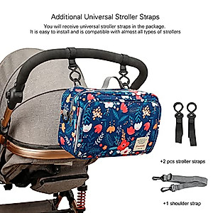Baby Diaper Caddy Bag - Diaper Caddy Tote Baby Stroller Bag Nursery Storage Bin for Diapers, Wipes & Toys Mini Diaper Bag for Outdoor (Blue Flower)