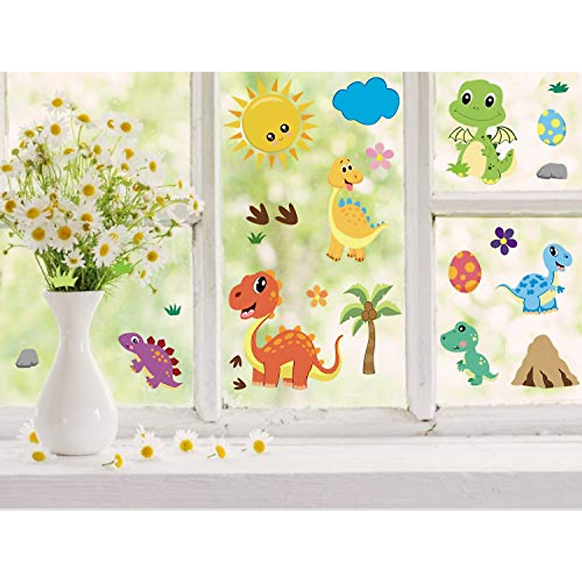 CCINEE 85 PCS Dinosaur Window Cling Decals for Kids,Assorted Cute Dinosaur Foot Print Eggs Window Sticker Decorations for Kids Toddlers
