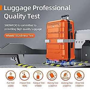 SHOWKOO Luggage Sets Expandable PC+ABS Durable Suitcase Sets Double Wheels TSA Lock 4 Piece Luggage Set Orange