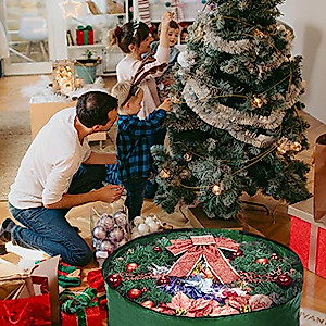 ProPik Christmas Wreath Storage Bag 24" - Garland Holiday Container with Tear Resistant Material - Featuring Heavy Duty Handles and Transparent Card Slot - (Green)