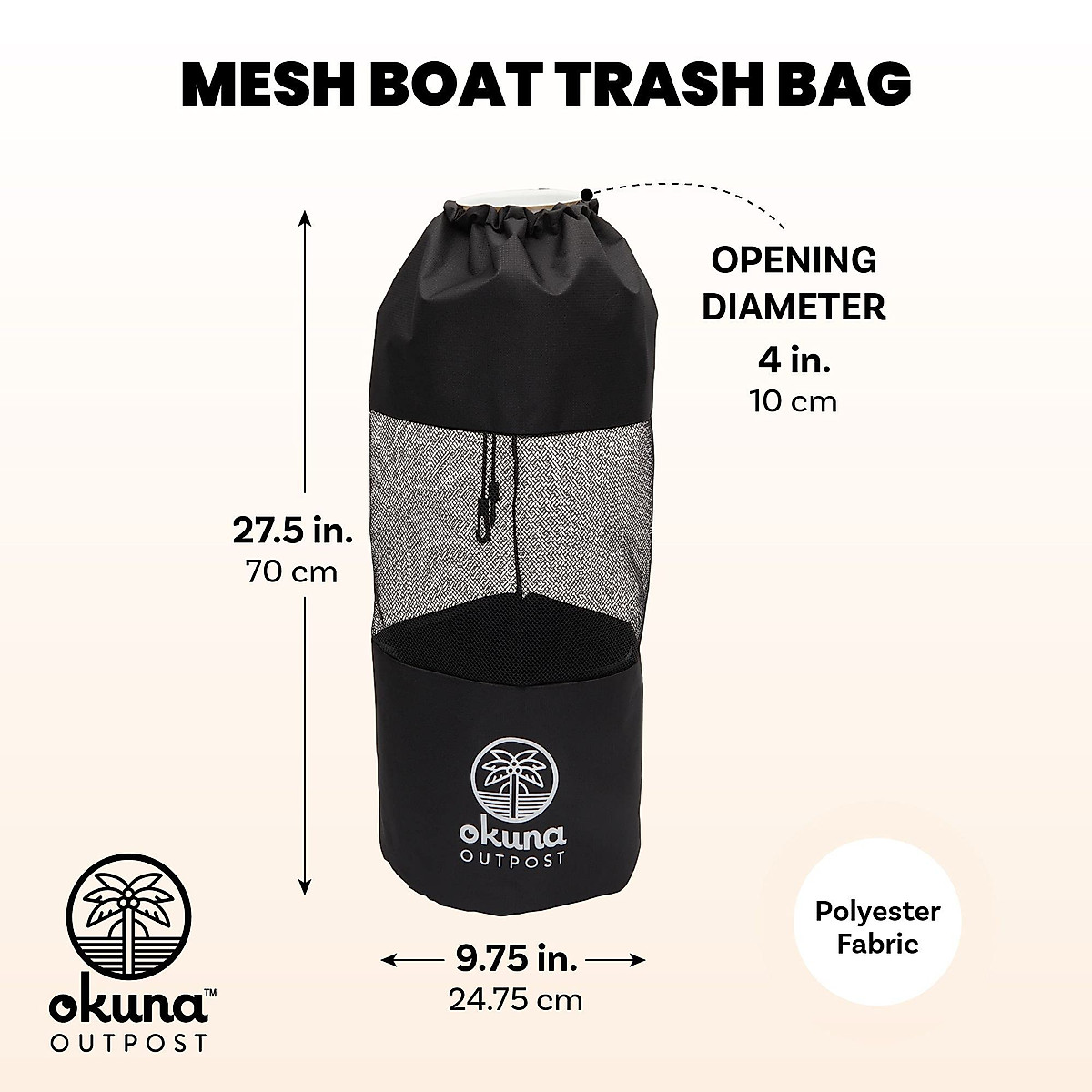 Okuna Outpost Mesh Pontoon Boat Trash Bag with Hangers for Fishing (Black, 9.8 x 27.5 in)