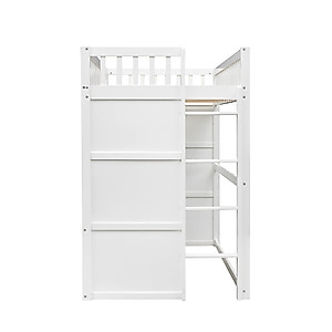 Harper & Bright Designs House Loft Bed Full Size Kids Playhouse Bed, Solid Wood Loft Bed Frame with Window and Ladder, for Girls Boys (Full Size, White+Gray)