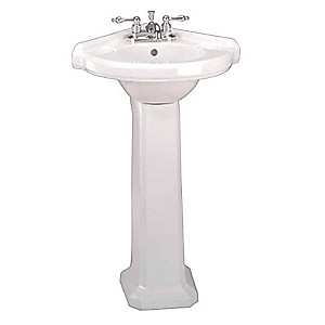 Portsmouth 22 Inch Corner Pedestal Bathroom Sink Small White - Overflow and Pre-Drilled 4 in. Centerset Faucet Holes - Grade A Porcelain Easy Clean and Install Renovators Supply Manufacturing
