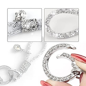 cueclue 1 PC Car Bling Rhinestone Key Chain, Crystal Car Key Chain for Women, Fashionable Keychain Ring Accessories (Silver)