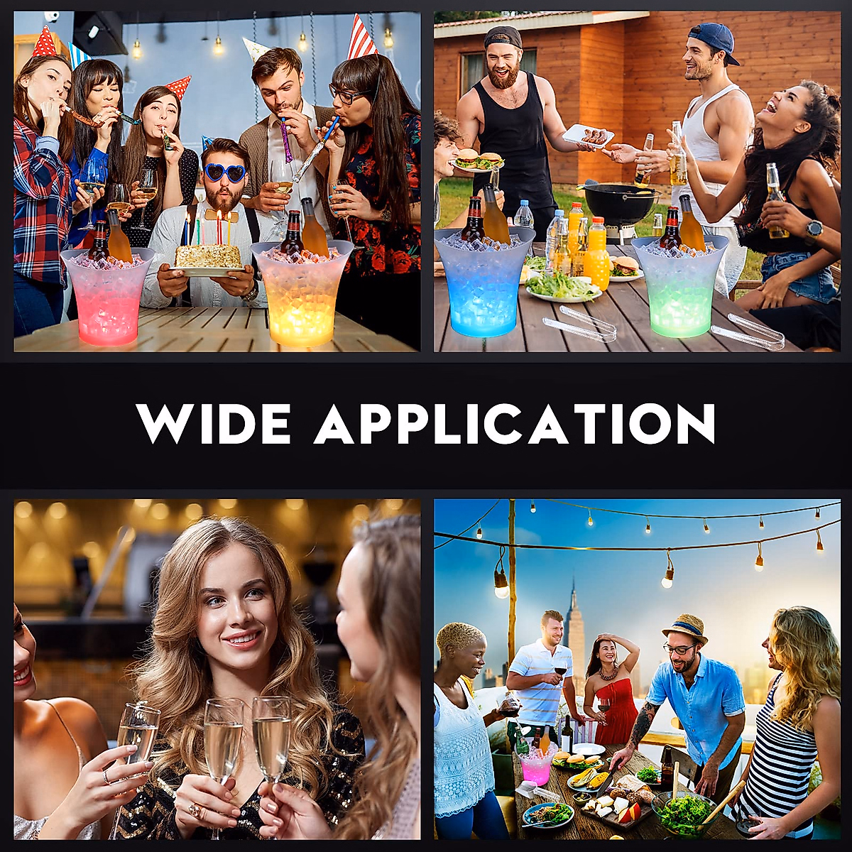 18 Pcs LED Ice Bucket Bulk with Scoop and Clip 5 L Ice Bucket 7 Color Changing LED Light Ice Bucket Acrylic Clear Beverage Champagne Beer Wine Cooler Bucket for Party Bar Club KTV Restaurant Home