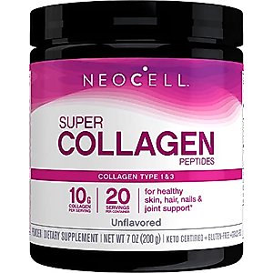 NeoCell Super Collagen Powder, 10g Collagen Peptides per Serving, Gluten Free, Keto Friendly, Non-GMO, Grass Fed, Paleo Friendly, Healthy Hair, Skin, Nails & Joints, Unflavored, 7 Oz