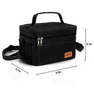 Lunch Bag for Men/Women, Insulated Reusable Lunch Box Leakproof Cooler Tote Bag Freezable with Adjustable Shoulder Strap for Office Work School Picnic Beach(Black)