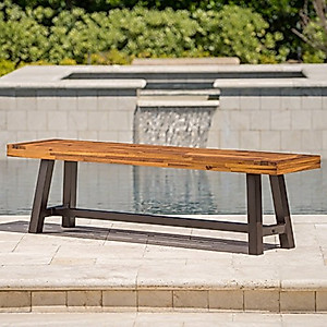 Christopher Knight Home Carlisle Outdoor Acacia Wood and Rustic Metal Bench, Sandblast Finish / Rustic Metal