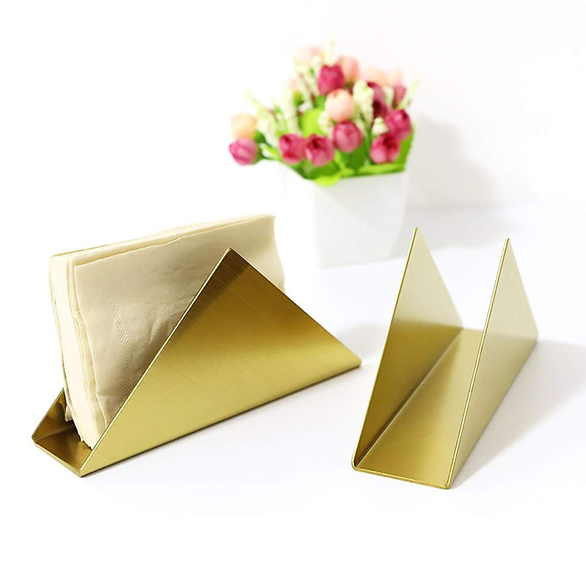 Napkin Holder, Napkin Holders for Tables Kitchen - Gold Color Flat Napkins Paper Holder, Stainless Steel Napkin Holder