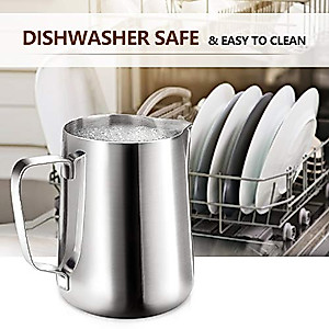 HOOMIL Milk Frothing Pitcher, 12oz/350ml Stainless Steel Steaming Pitcher Barista Milk Frother Cup Jug for Espresso Machine Coffee Cappuccino Latte Art - Silver