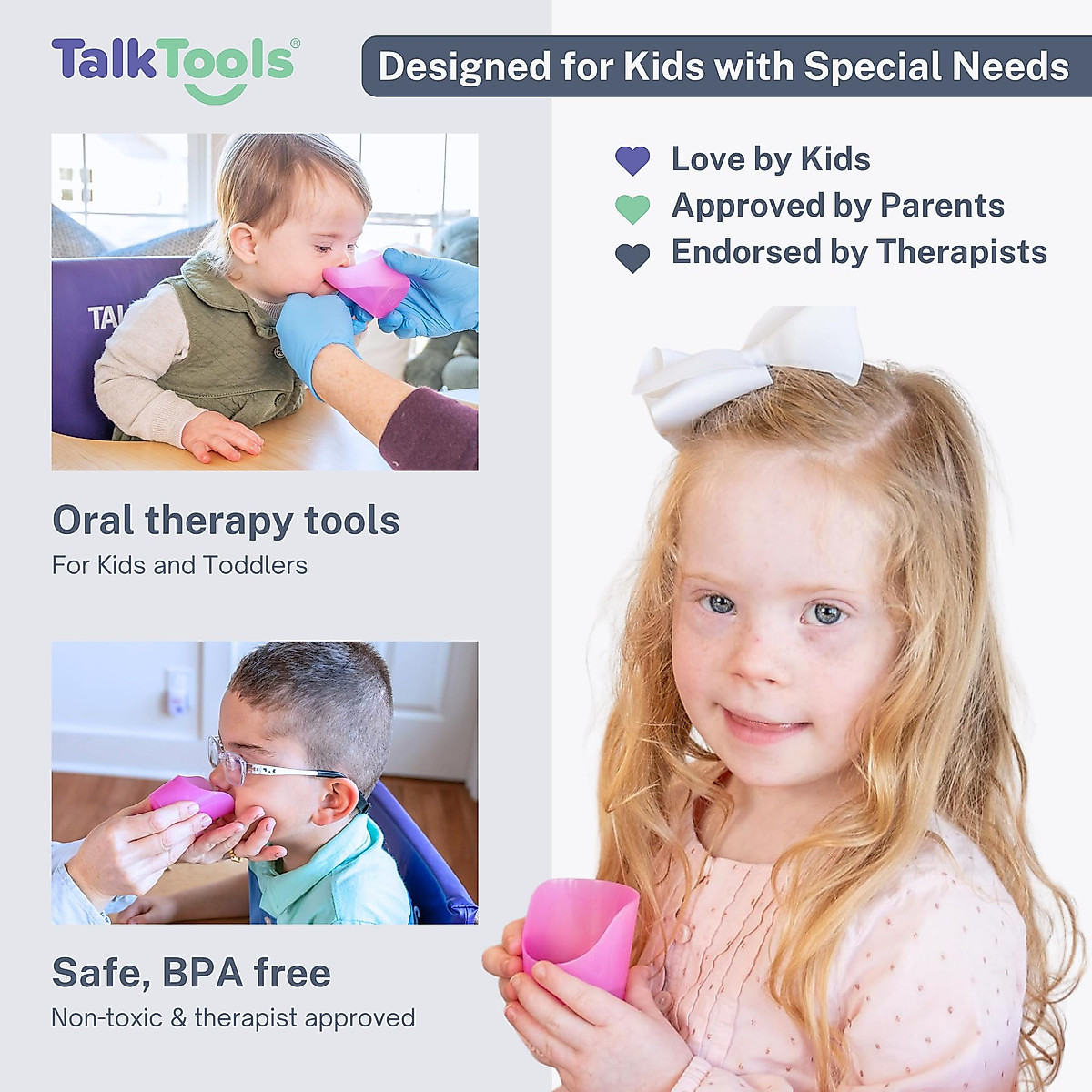 TalkTools Cut Out Cups for Special Needs - Glass Set for Physical Therapy, Recovery and Rehabilitation | Motor and Coordination Support | Easy Drink Therapy Cups for Elderly - 1.5 Oz Pink (2 Pk)