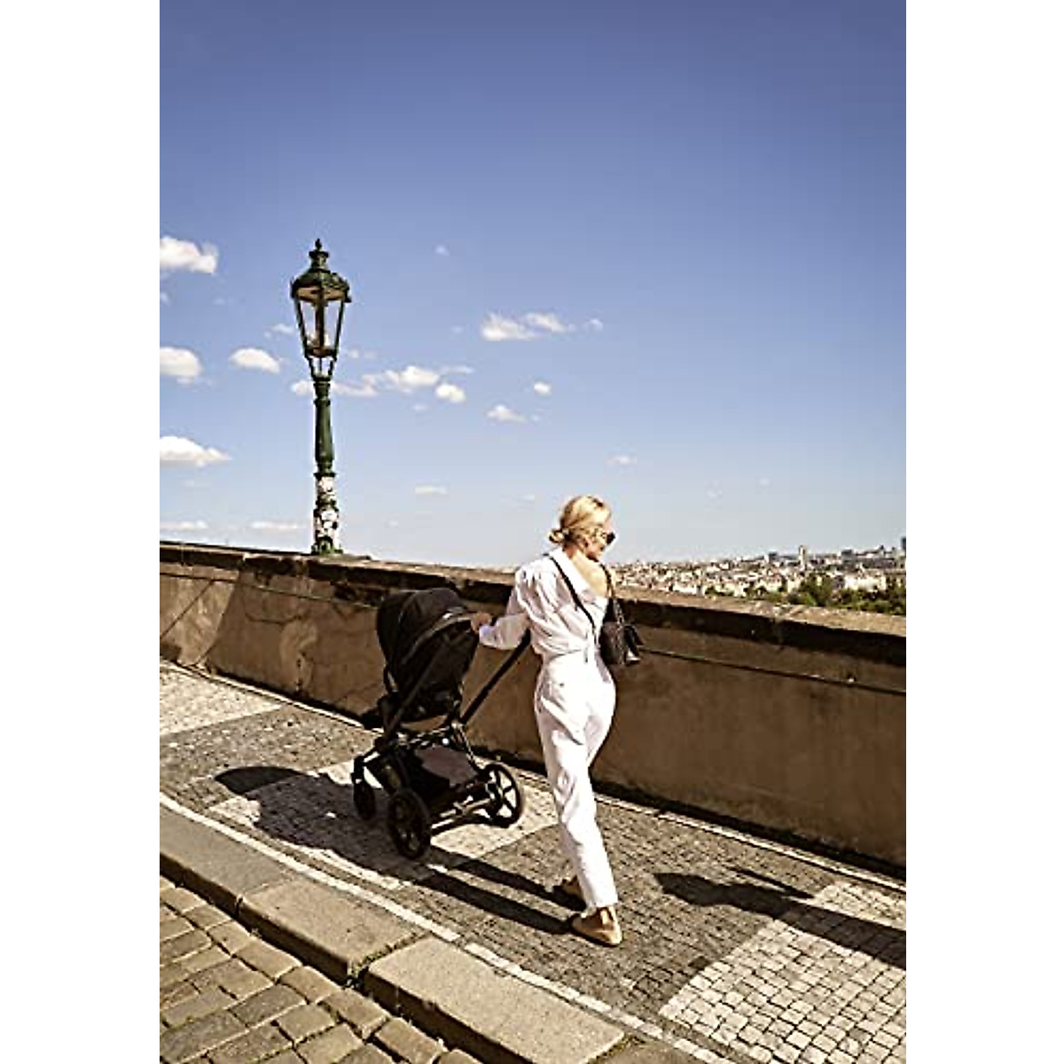 Cybex e-Priam Complete Stroller, Smart Assist Technology, Rocking Mode, One-Hand Compact Fold, Reversible Seat, Smooth Ride All-Wheel Suspension, True Red Seat with Chrome/Black Frame