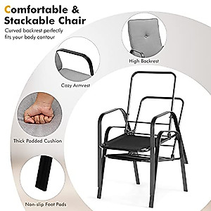 Tangkula 5 Piece Patio Dining Set, Outdoor 35 Inches Square Tempered Glass Table with 1.65 Inches Umbrella Hole and 4 Stackable Dining Cushioned Chairs, Suitable for Poolside, Backyard, Garden