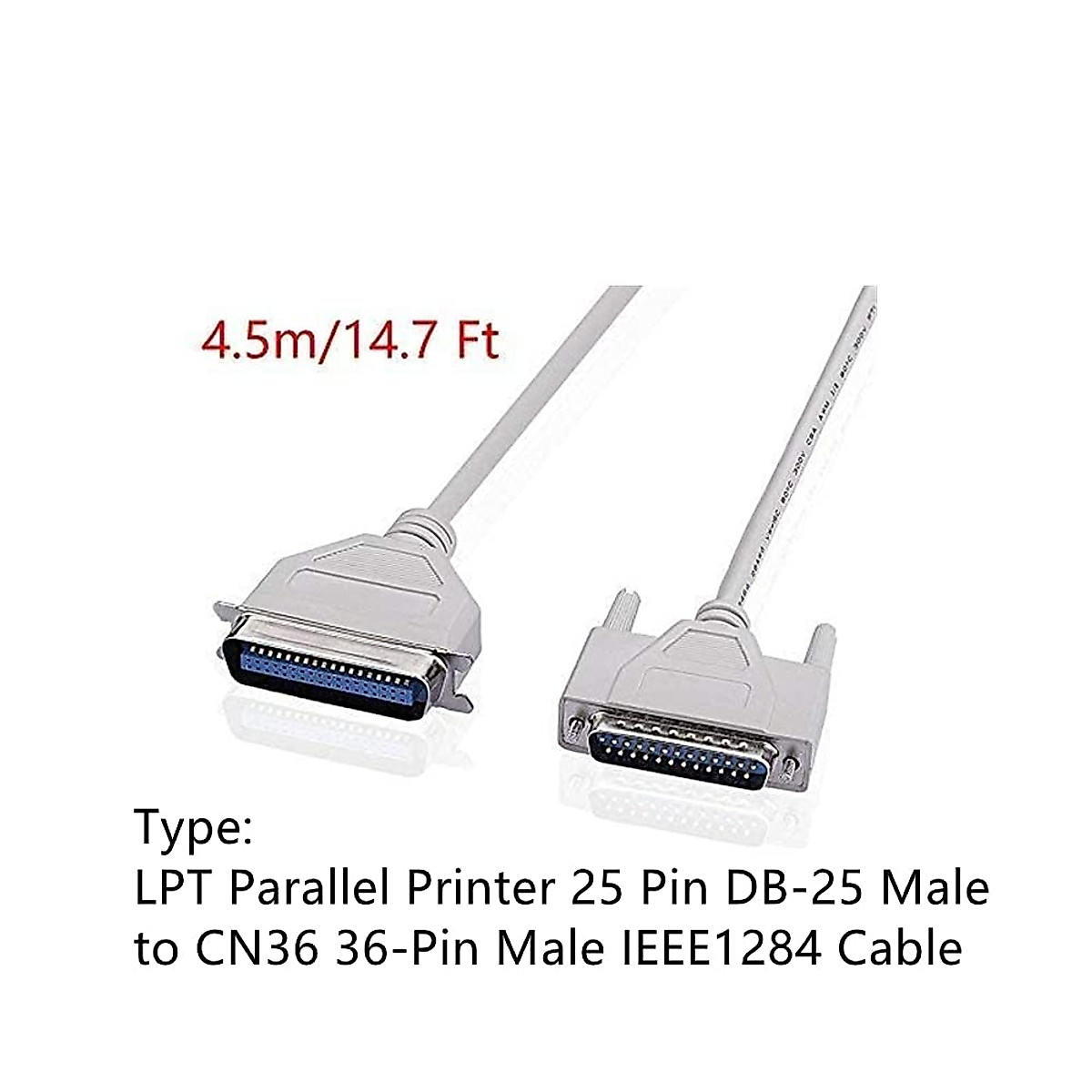 Yohii 4.5m/ 14.7 Feet DB25 Male to Centronics 36 Female Parallel Printer Cable LPT Parallel Printer IEEE-1284- (G7.23)