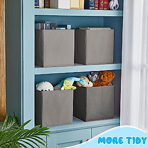 12 Pcs Cube Storage Bin 11'' Collapsible Storage Cubes Foldable Cube Storage Organizer Bins Fabric Bins Storage Basket Fabric Cubby Boxes for Shelf Closet (Gray)