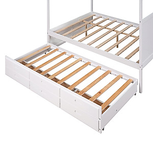 Polibi Wooden Daybed, Twin Size Canopy Daybed with 3 in 1 Drawers (White)