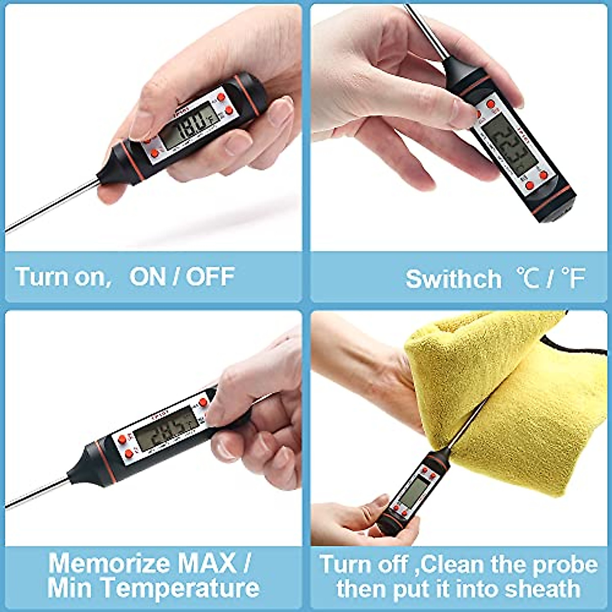 Digital Meat Thermometer Instant Read for Grilling Candy Thermometer BBQ Food Thermometer for Cooking Kitchen Thermometer Long Probe