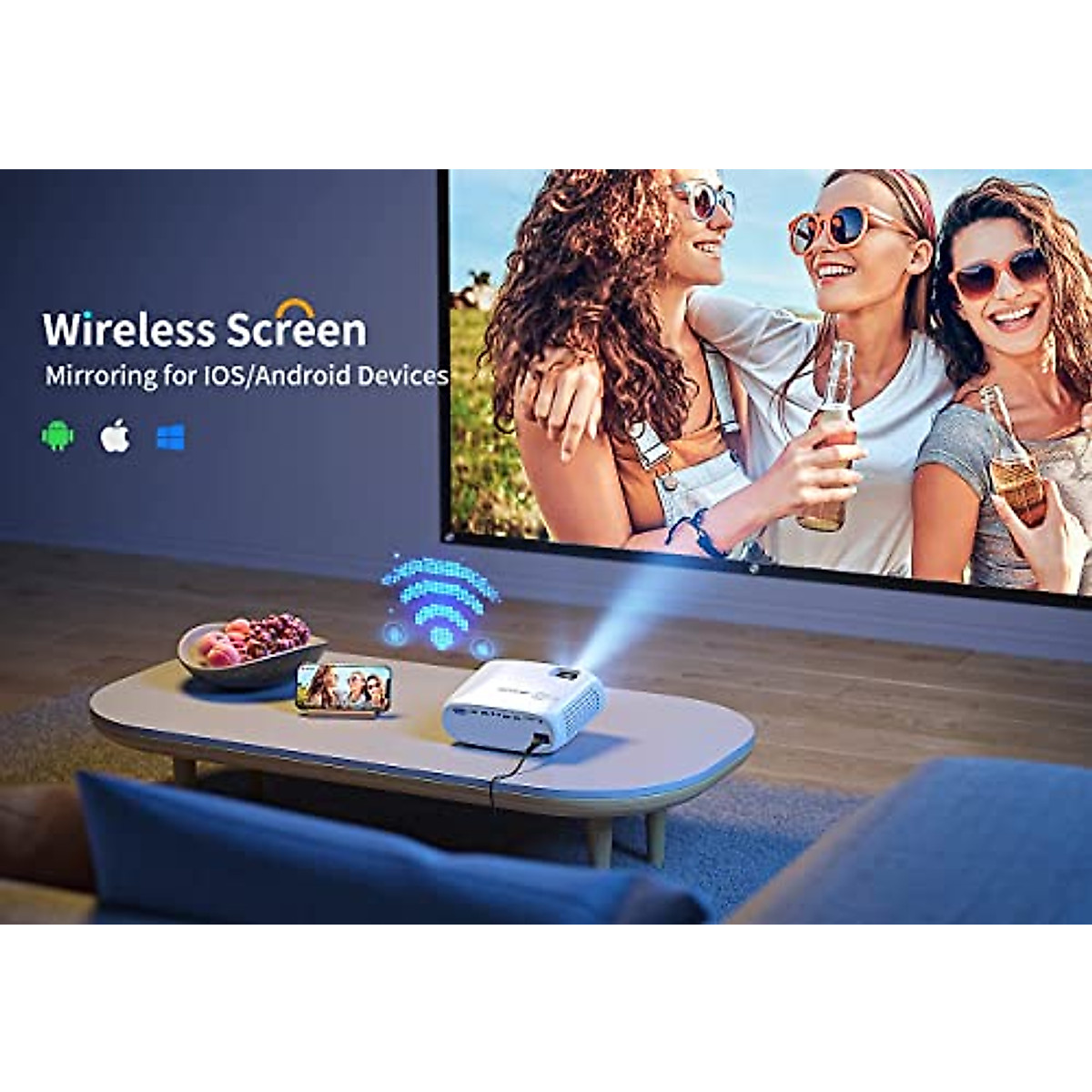 Projector with WiFi, 2023 Upgrade 9000L [100" Projector Screen Included] Projector for Outdoor Movies, 1080P Supported Mini Projector Compatible with TV Stick, iOS, Android, PS5
