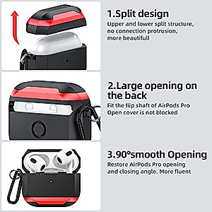 MUCOKE Compatible with AirPods 3 Case 2021, Aluminum Alloy and Shockproof TPU Protective Cover, Compatible with AirPods 3rd Generation Case, with Keychain (Red Black)