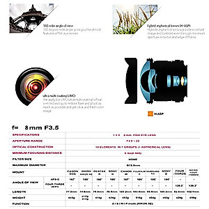 [Upgrade] Lightdow 8mm f/3.0 Aspherical MC Fisheye Lens for Canon EOS 1200D 760D 750D 700D 750D 600D 80D 70D 60D 77D Rebel T7i T6i T6s T6 T5i T5 T4i T3i SL2 Cameras