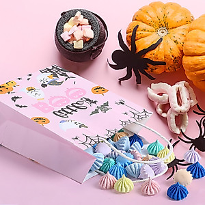 Kolldenn 48 Pieces Pink Halloween Snack Bags with Handle Hey Boo Treat Bags Bulk Little Boo Paper Gift Bags Pink Halloween Party Favor Bags Boo Bags for Halloween Party Decor