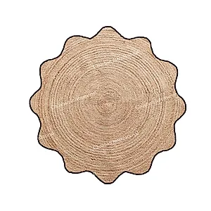 4x4, 5x5, 6x6,feet Natural Jute Scallop Round Rug, Floor Scalloped Edge Rug Braided Boho Eco Large Circular Handmade Area Rugs (D2)