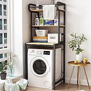 BKGDO Washer Storage Frames Floor Standing for Over Toilet,Bold Carbon Steel Tube Washinghine Shelf,Balcony Bathroom 3-Layer Indoor Washinghine Shelf Storage/Black