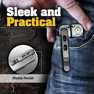 Donk! Titanium Pocket Clip. Made for Leatherman Free (P2, P4, T2 & T4) Curl & Bond. TC4 Titanium. Matte Finish. 2 Screws. 5 Custom Designs. Extra Carry Options - 'Norwegian Wood’