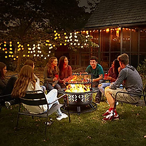 Cityflee 32 Inch Fire Pit for Outside with 2 Grills, Outdoor Wood Burning Firepit Large Steel Firepit for Patio Backyard Picnic Garden with Wood Grate & Poker