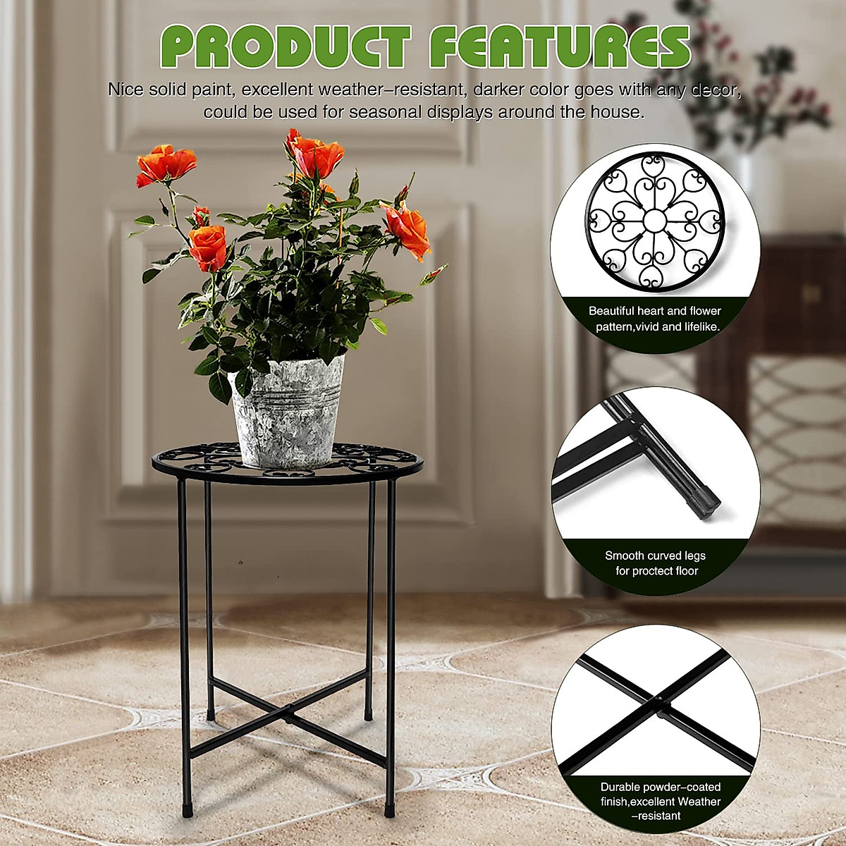 Metal Plant Stand, KABB 15'' Tall Flower Pot Stand Set of 1, Modern Rustproof 10-inch Round Outdoor Plant Stand | Iron Art Flower Stand | Plant Stool, Decorative Black Plant Stands for Indoor Plants