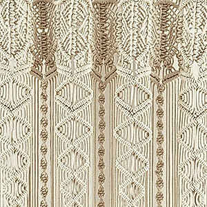 Lush Decor Boho Macrame Textured Cotton Valance/Kitchen Curtain/Wall Decor, 30" L x 40" W, Neutral