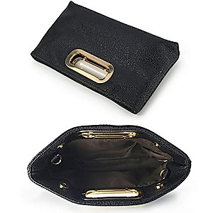 Women Glossy Patent Leather Clutch Cut Out Metal Handle Chain Shoulder Handbag (Grey)