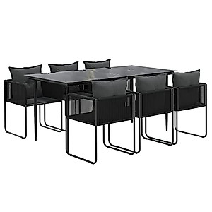 WFAUIBR Dining Set 7 Piece Patio， Patio Furniture Set ，Lawn Chairs Set ，The Patio Set is Perfect for a Small Backyard or Balcony, and Serves as a Relaxing Place to Enjoy time Outdoors，Black/B