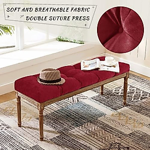 FINDEN Tufted Bench Cushion 42 inch - Non-Slip Bottom, Long Cushion for Window Patio Piano Storge Garden Indoor/Outdoor Furniture Seat, (42x16x4), Red