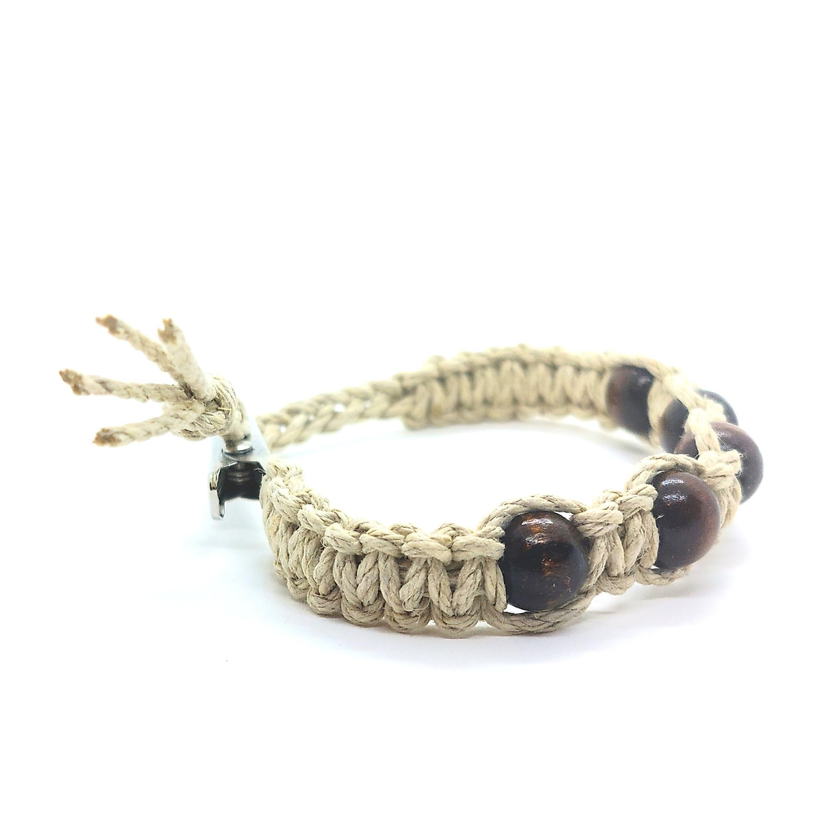 Hempnotic Jewelry Brown Wood Beaded Adjustable Alligator Clip Hemp Bracelet - Handmade