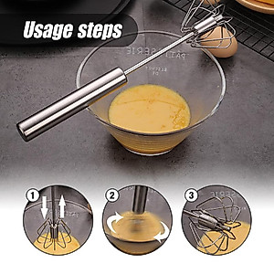 Stainless Steel Semi-Automatic Whisk, 2024 New Stainless Steel Egg Whisk Hand Push Rotary Whisk Blender, Hand Push Mixer Stirrer Tool for Cooking Kitchen Home Egg Milk (10in)