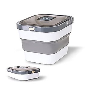 EassyHoo Dog Food Storage Container, 13lb Airtight Pet Food Container for Pets, Foldable Food Storage Bin for Cat Food and Bird Feed, Grey