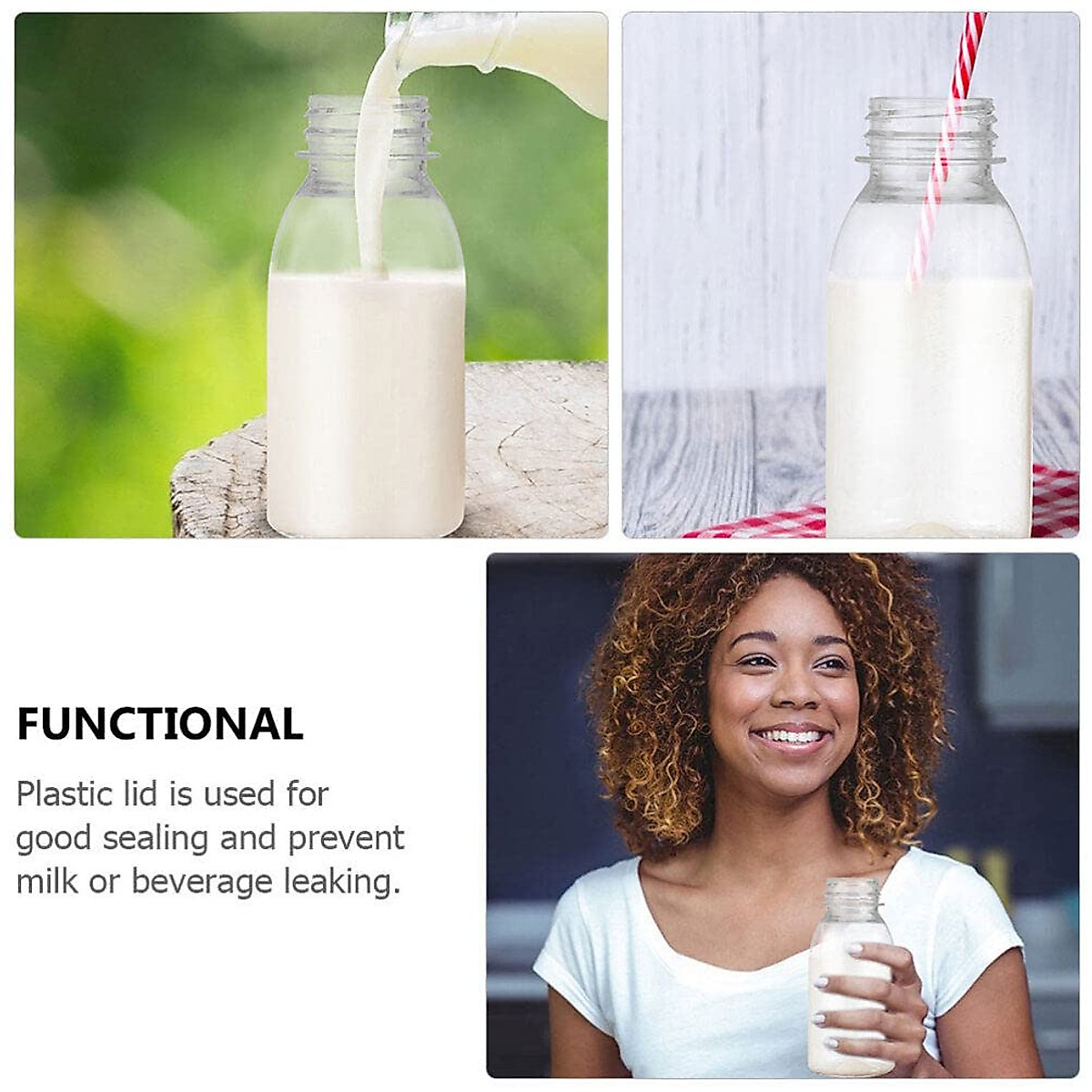 MAGICLULU 6pcs Transparent PET Milk Bottle Sealing Water Bottles Juice Bottles with Lids Small Portable Bottles for Fruit Juice Milk Storage 100ML