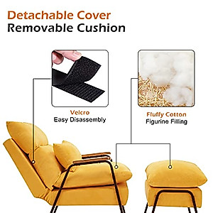 MCombo Modern Accent Recliner with Ottoman, Linen Fabric Armchair with Adjustable Backrest, Single Sofa Chair for Living Room Bedroom 4055 (Yellow)