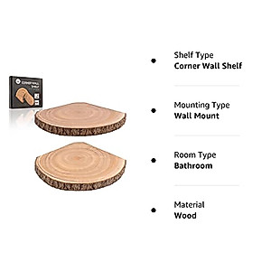 KITCHENMANIA Corner Wall Shelf,Corner Floating Shelves Set of 2, Wood Slices with Bark Decorations Style,Wall Mount Storage Display for Bathroom,Kitchen,Living Room Decor,Bedroom,Office,Plant