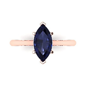 Clara Pucci 1.50 ct Marquise Cut Solitaire Simulated Blue Sapphire Engagement Bridal Promise Anniversary Ring 18K Rose Gold Size 8.75