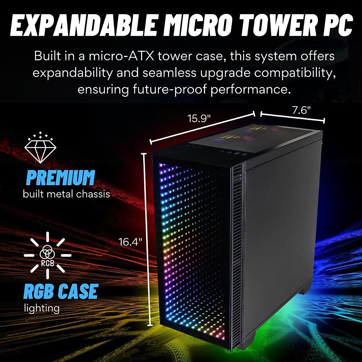 Empowered PC Continuum Micro 26L mATX Mid Tower Gaming Desktop Computer Case with 6 ARGB 600-2000rpm PWM Fans Pre-Installed, Dual Mode (3p Mobo + Remote) Control & ATX PSU & 347x166x89mm GPU Clearance