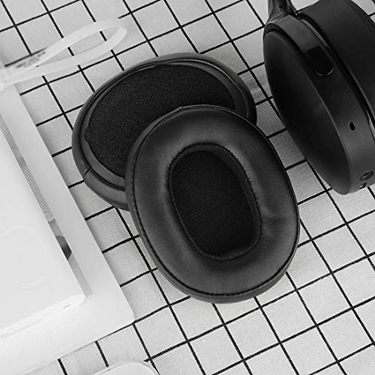 Geekria QuickFit Protein Leather Replacement Ear Pads for Skullcandy Venue Wireless ANC Headphones Ear Cushions, Headset Earpads, Ear Cups Repair Parts (Black)