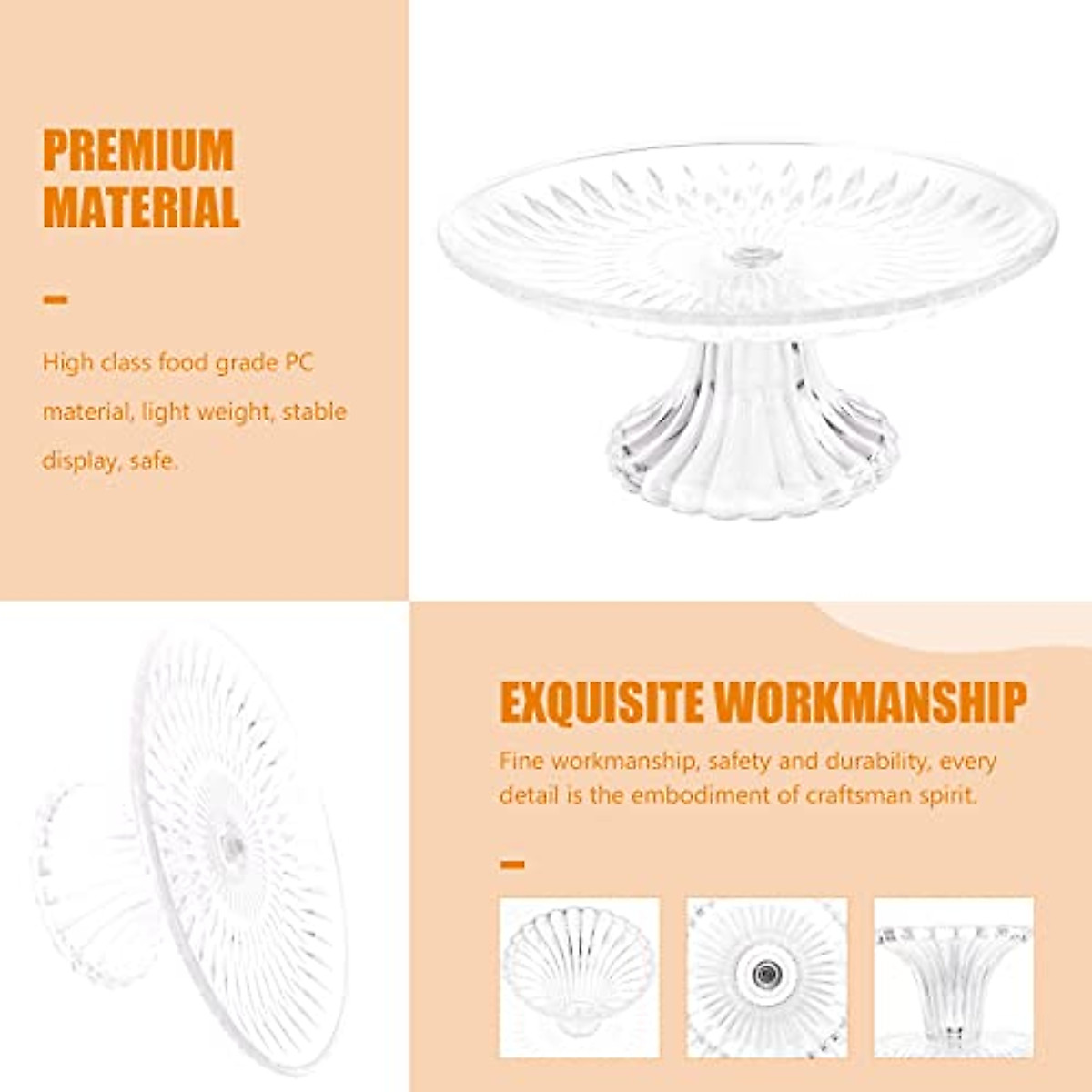 DOITOOL 2Pcs Glass Footed Platter Crystal Footed Cake Plate Platter Round Footed Cake Stand Clear Serving Dish Platter for Home Kitchen (Transparent)