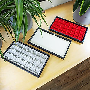 CuteBox Company Black Plastic Tray (14.75” x 8.25” x 1”) with 10 Rectangle Compartment White Flocked Tray Insert for Jewelry Storage, Organization, Merchandise, Display