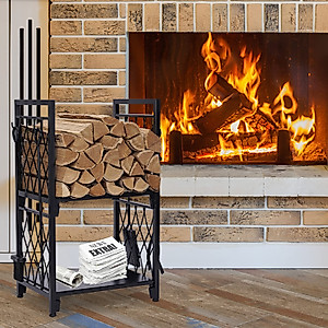 MYFIREPLACEDIRECT Firewood Rack, Heavy Duty Steel, 13" X 18" X 30.5", Black