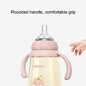 POTATO Baby Bottles PPSU Baby Feeding Bottle 10 oz Anti-Colic Bottles with Silicone Nipples Breastfeeding Bottles for Babies & Toddlers - Pink