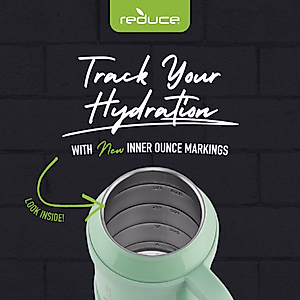 REDUCE Reusable 32 oz Cold1 Water Tumbler – Ergonomic Handle – Double-Wall Insulation – Sturdy Desktop/Tabletop Mug with Lid and Straw – BPA-Free – Stainless Steel for Gym, Home, or Office– Matcha